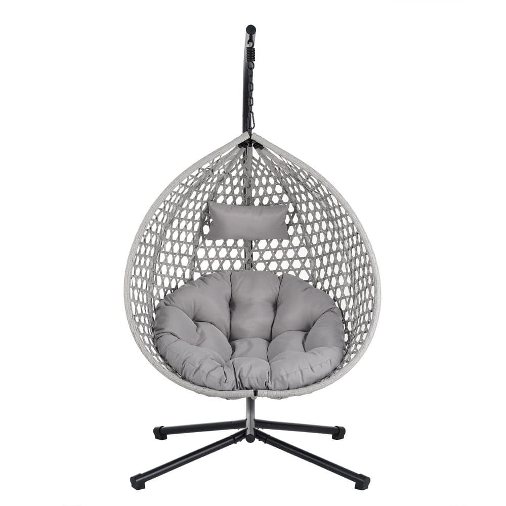 Gray Patio PE Wicker Outdoor Lounge Chair, Hanging Egg Chair with Gray ...