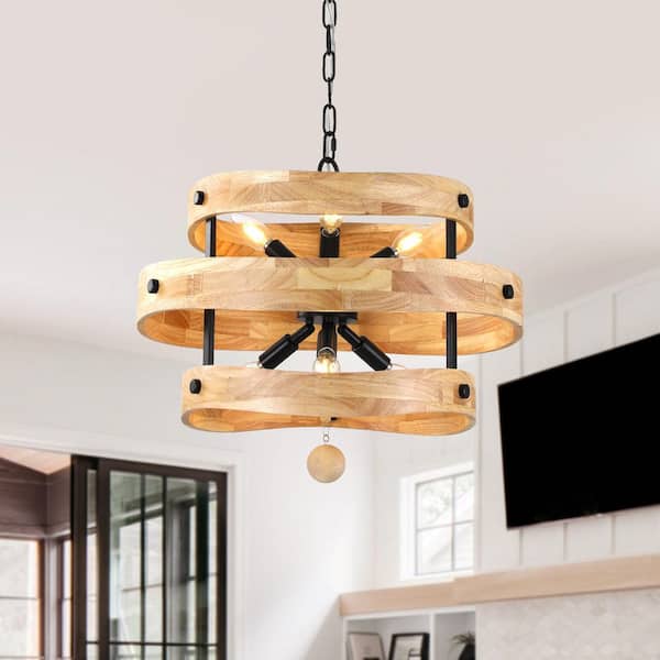 Bella Depot Caelus 6-Light Weathered Wood Rustic 20 in. Farmhouse ...
