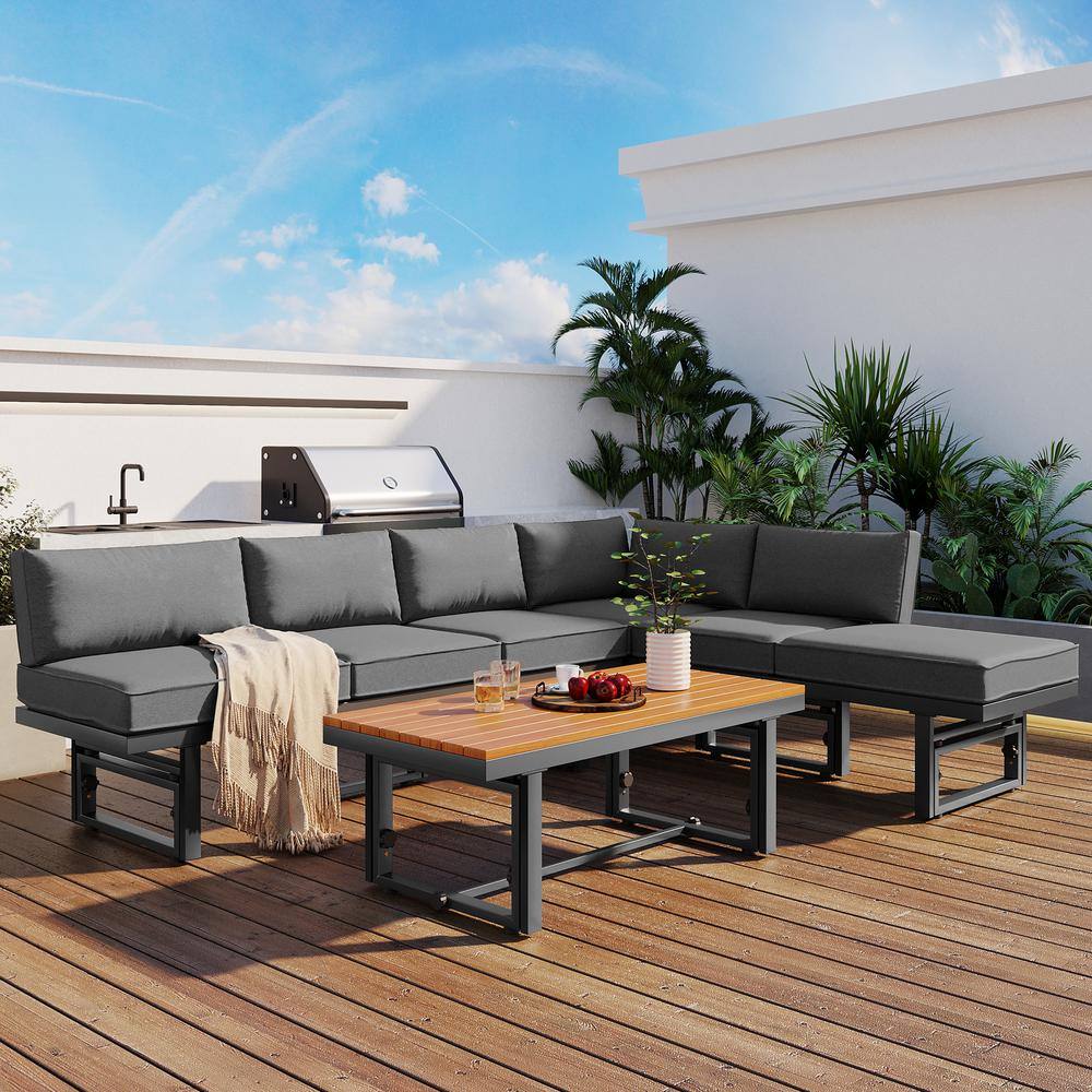 Cesicia Grey 3-Piece Modern Metal Outdoor Sectional Set with Height ...