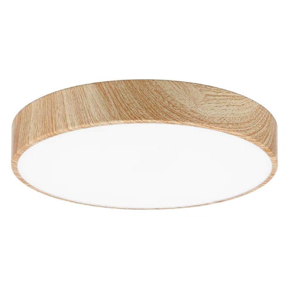 Lightania 13 in. 20-Watt Wood Texture Dimmable Integrated LED Flush ...
