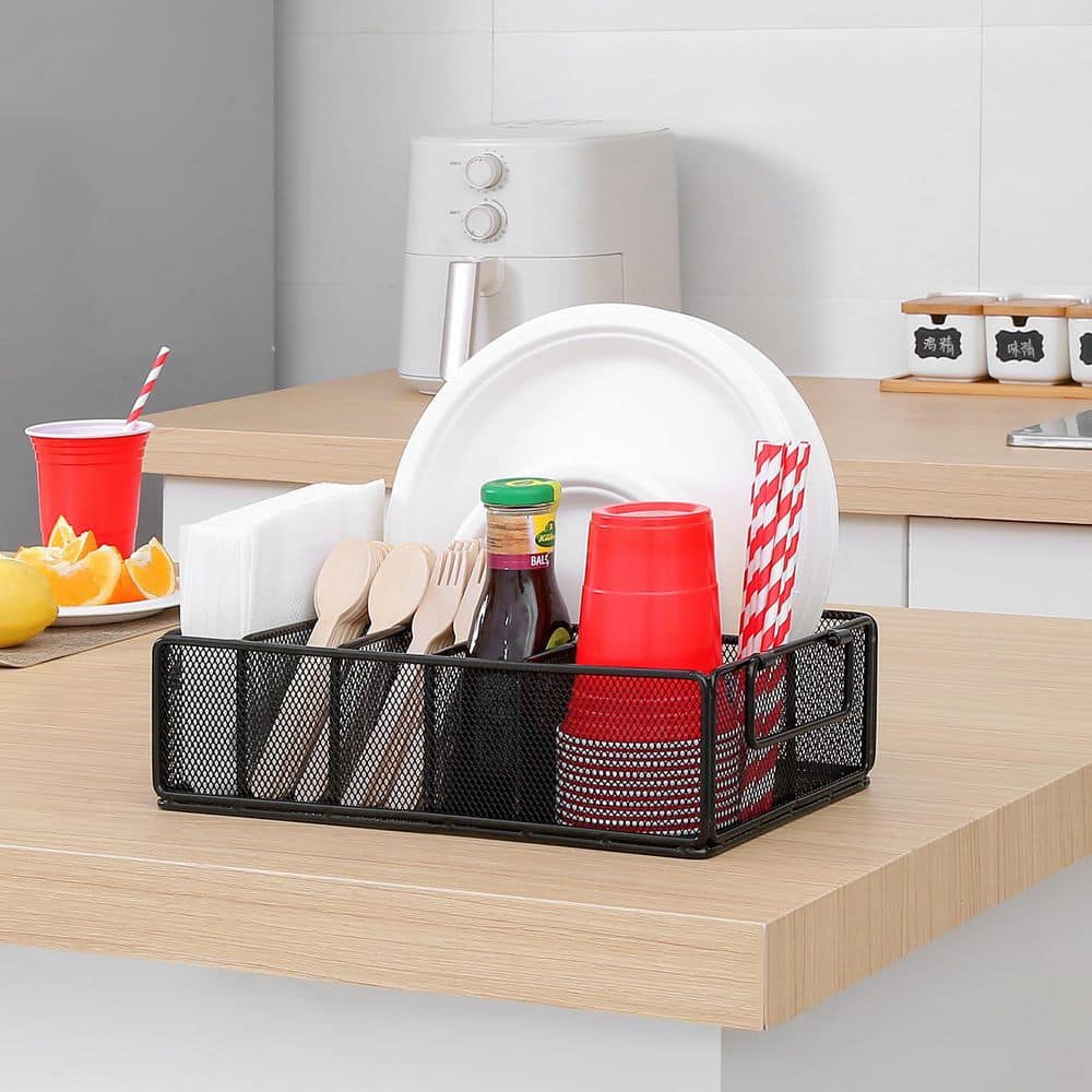 Metal Mount Type Black Finish Paper Plate Dispenser Utensil Holder ...