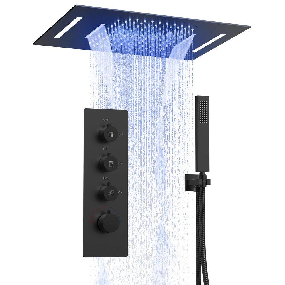 EVERSTEIN LED 7-Spray Ceiling Mount 23 in. L x 15 in. W Showerhead and ...