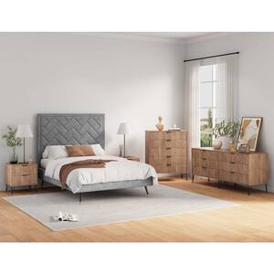 Manhattan Comfort Dumbo 3PC 5 Drawer Dresser 6 Drawer Dresser and Nightstand Set Gray