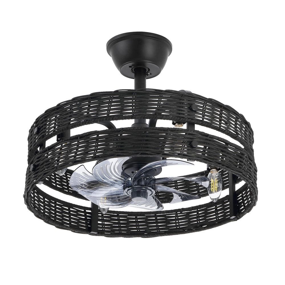 MLiAN 18.5 in. Indoor Black Rattan Caged Ceiling Fan with Light kit and ...