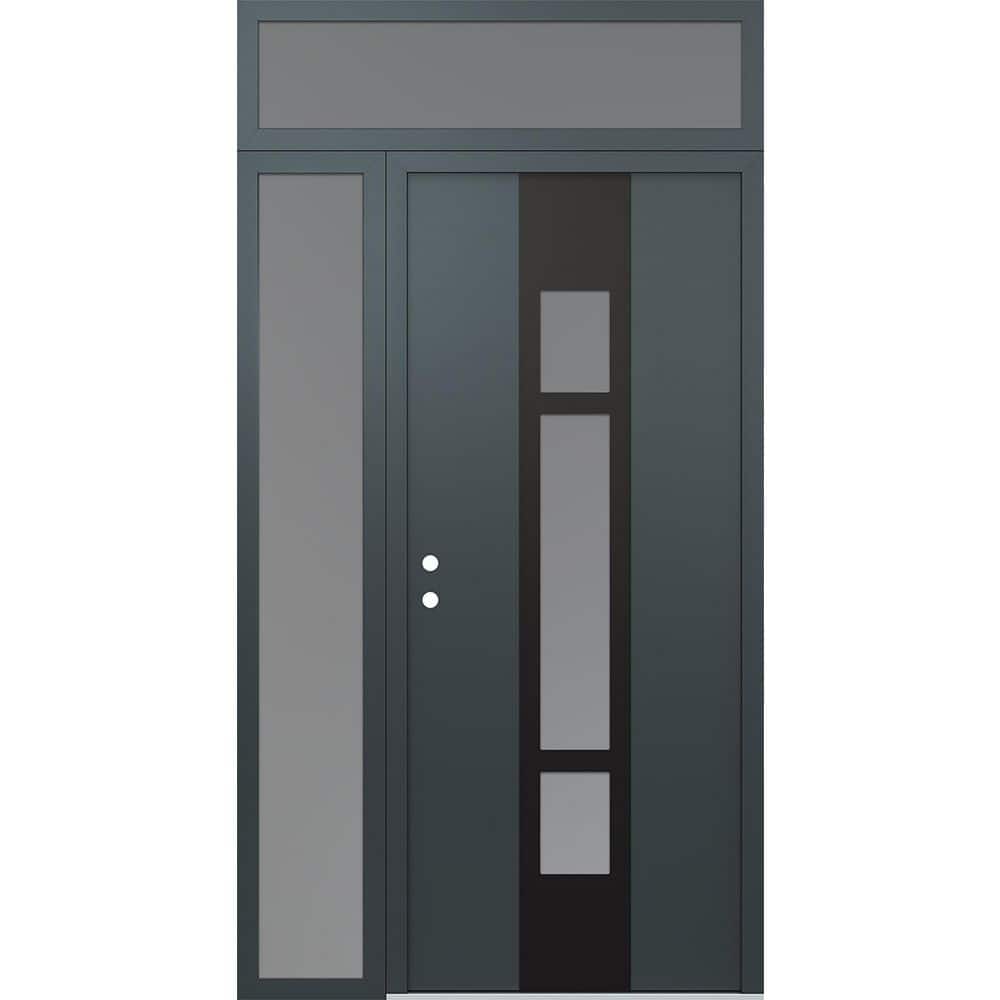 Tessari Doors A9 50 in. x 96 in. Black P Right-Hand/Inswing Frosted ...