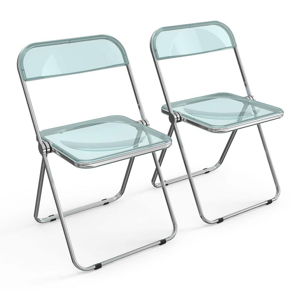 Karl home Stackable Transparent Blue Acrylic Folding Chair (Set of 2 ...