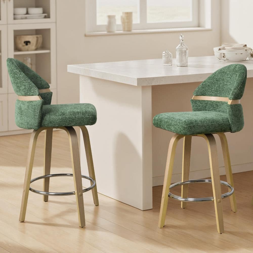 Art Leon Modern Green Fabric Swivel Bar Stools with Wood Legs (Set of 2 ...