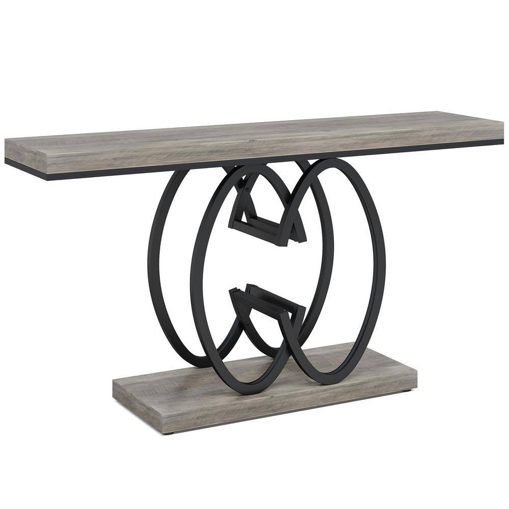 BYBLIGHT Turrella 56 in. Black Rectangle Wood Console Table with ...
