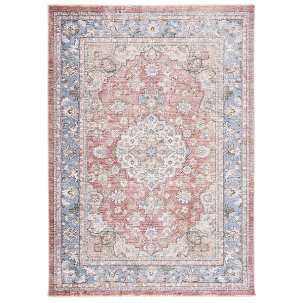 SAFAVIEH Jasmine 8 ft. x 10 ft. Rust/Blue Distressed Ornate Border Area ...