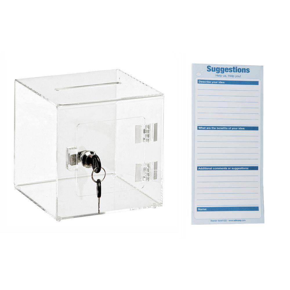AdirOffice 12 in. x 12 in. Acrylic Suggestion Donation Box with Easy ...