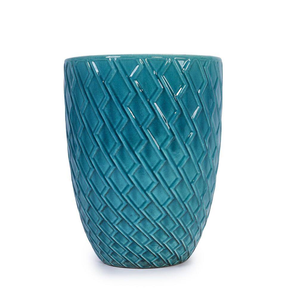 16.54 in. W Cyan Ceramic Flower Pot, Outdoor Modern Planter with ...
