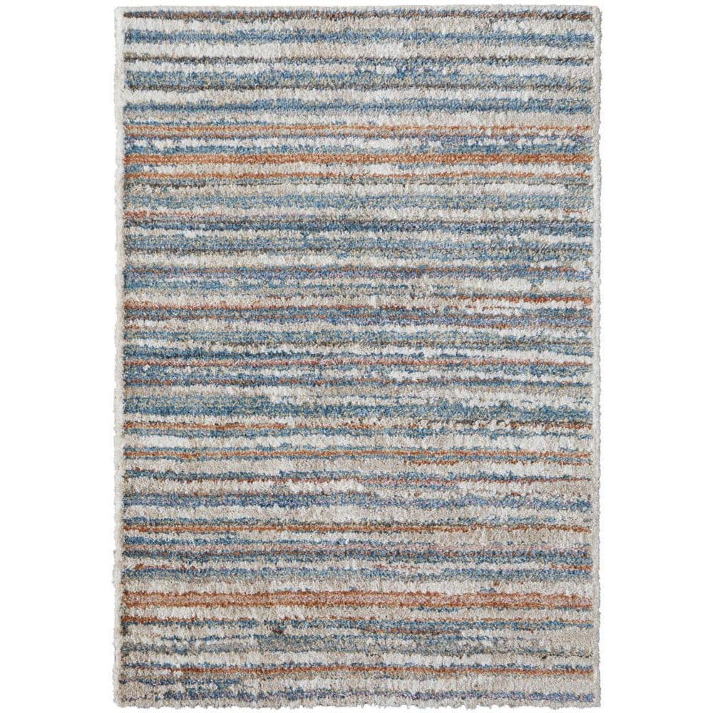 HomeRoots 2 ft. x 8 ft. Ivory, Blue Striped Area Rug 2000514527 - The ...