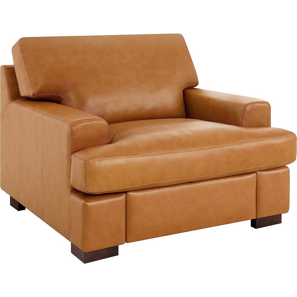HOMESTOCK Genuine Leather Square Arm Accent Chair 42030HDN - The Home Depot