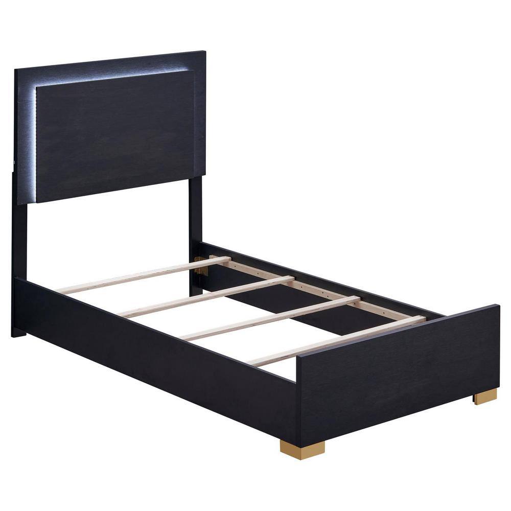 Coaster Marceline Black and Gold Wood Frame Twin Panel Bed with LED ...