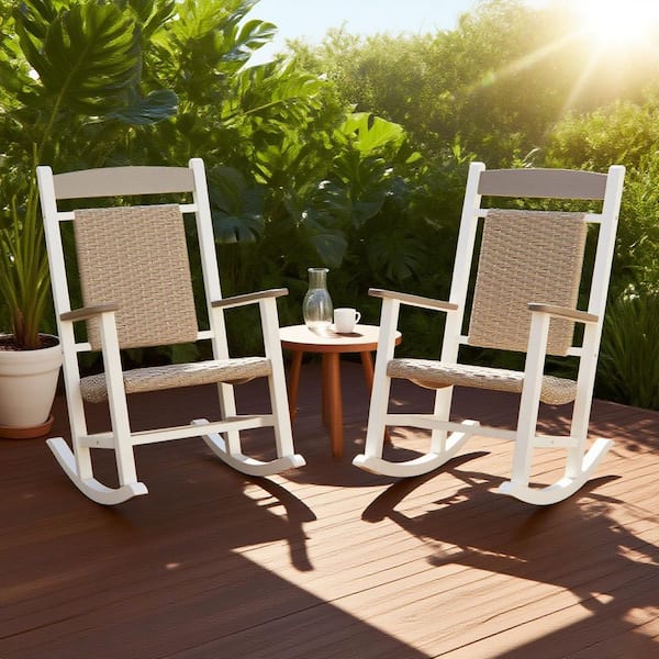 Gray-White Plastic Outdoor Rocking Chairs with 380 lbs. Support ...