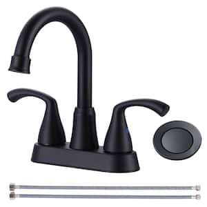 IVIGA 4 in. Centerset Double Handle Stainless Steel Bathroom Faucet with Drain Kit and 2 Water ...