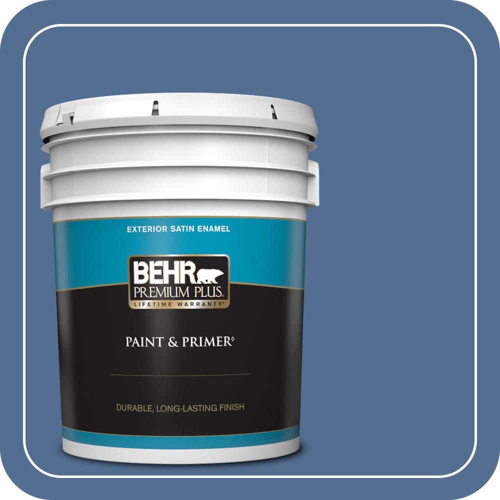 BEHR PREMIUM PLUS 5 gal. #M530-6 Charter Blue Satin Enamel Exterior ...