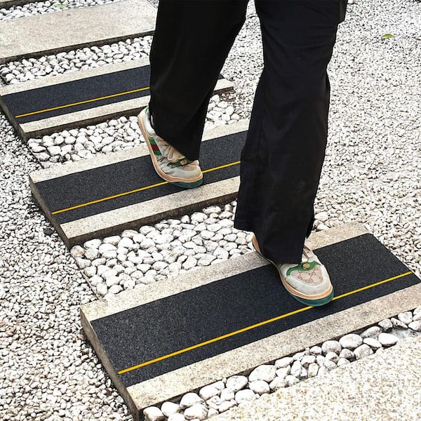 Laybus 6 in. x 30 in. Black Anti Slip Stair Treads with Reflective ...