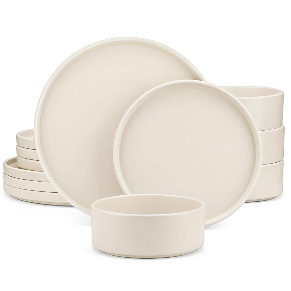 MALACASA VENUS 12-Pieces Cream Stoneware Dinnerware Set, Service for 4 ...