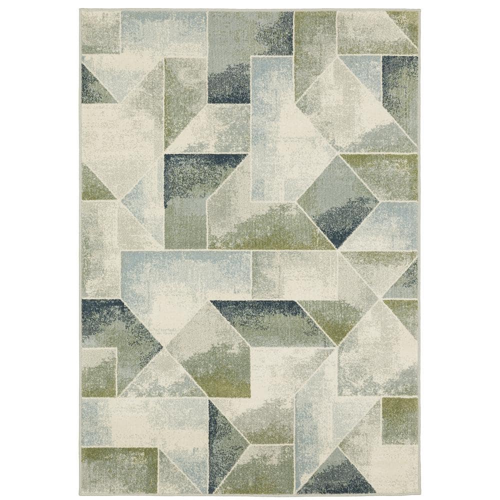 AVERLEY HOME Brixworth Blue/Green 10 ft. x 13 ft. Geometric Distressed ...