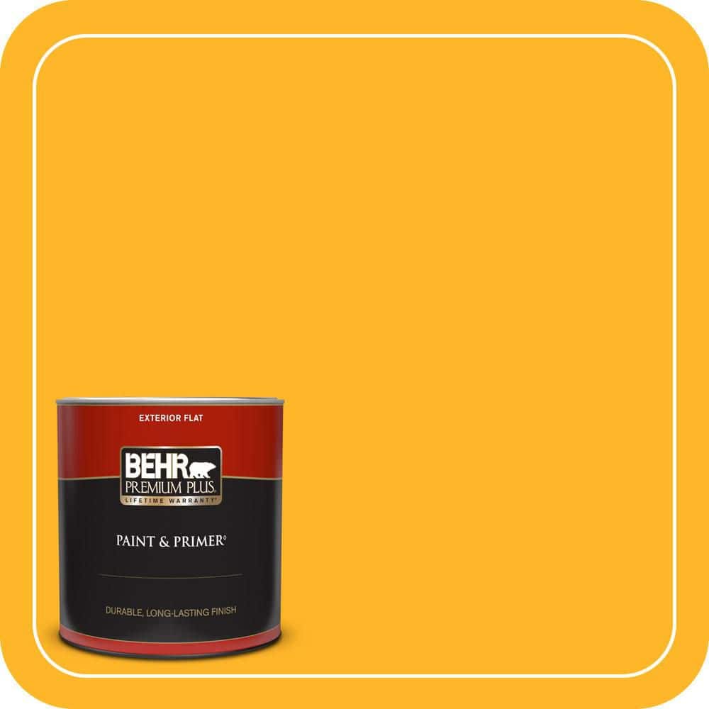 BEHR PREMIUM PLUS 1 qt. #P260-7 Extreme Yellow Flat Exterior Paint ...