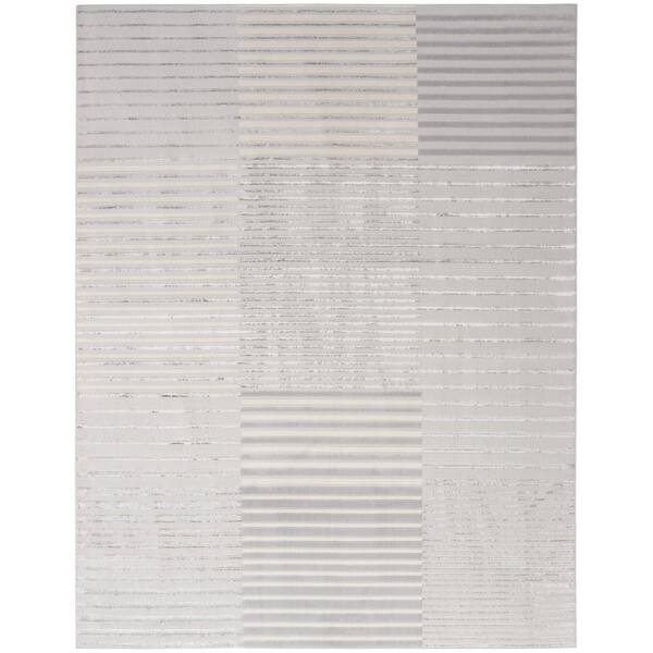 Inspire Me! Home Decor Brushstrokes Silver Grey 8 ft. x 10 ft. Abstract ...