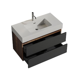 Afhocomp 48 in. Floating Single Sink Black Bath Vanity with White Solid ...