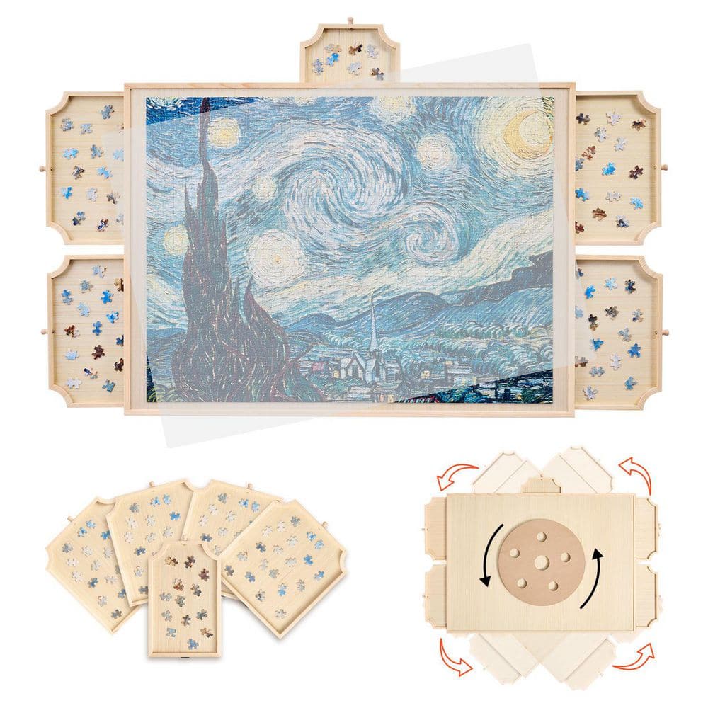 SKYSHALO 1500-Piece Puzzle Board with 5 Drawers, 34. x. 25 in. Portable ...