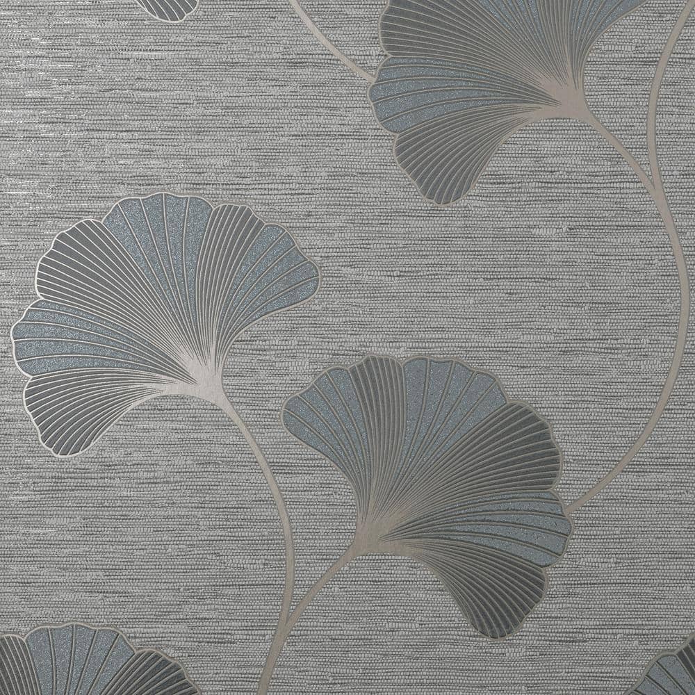 Fine Decor Miya Grey Ginkgo Textured Vinyl Non-Pasted Wallpaper Sample ...