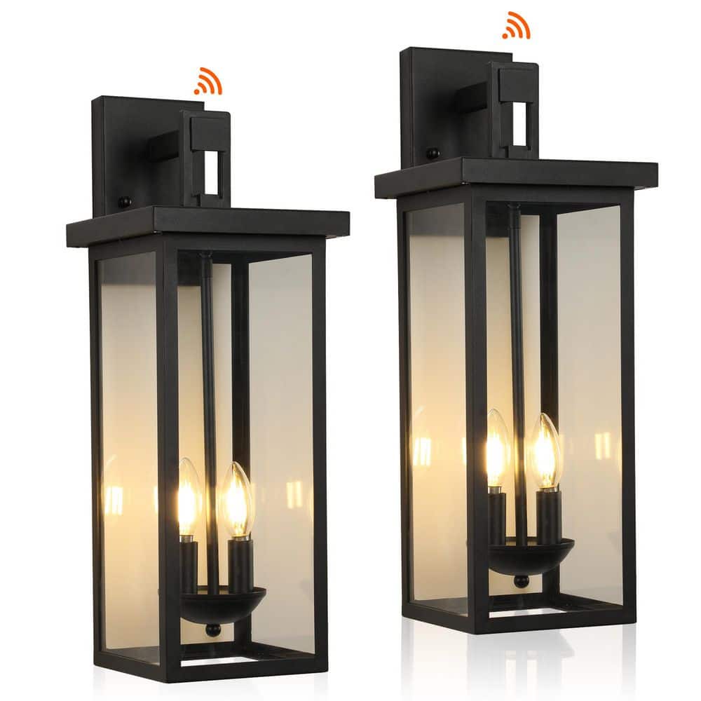 2-Pack 22" Outdoor Wall Lanterns with Dusk to Dawn Sensor,Dual-Bulb ...