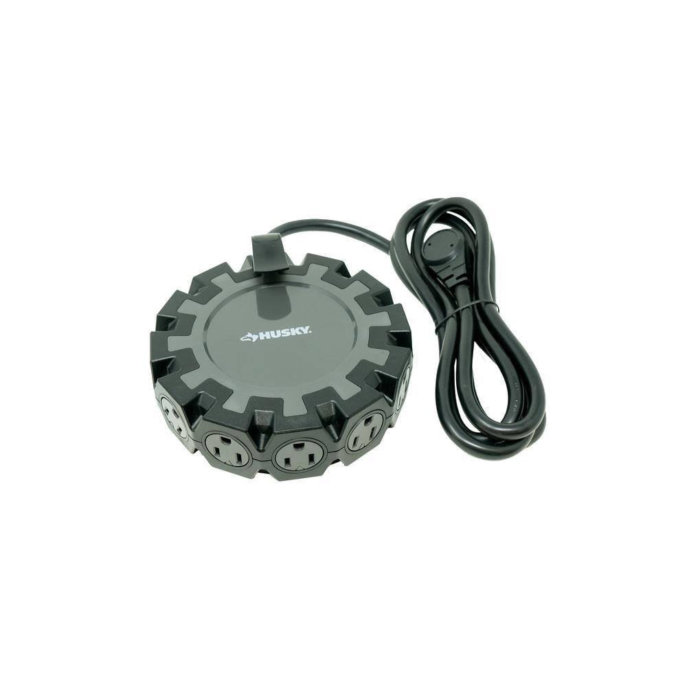 Husky 14/3 Heavy Duty 10-Outlet Plug Adapter Converter, Black 5192 ...
