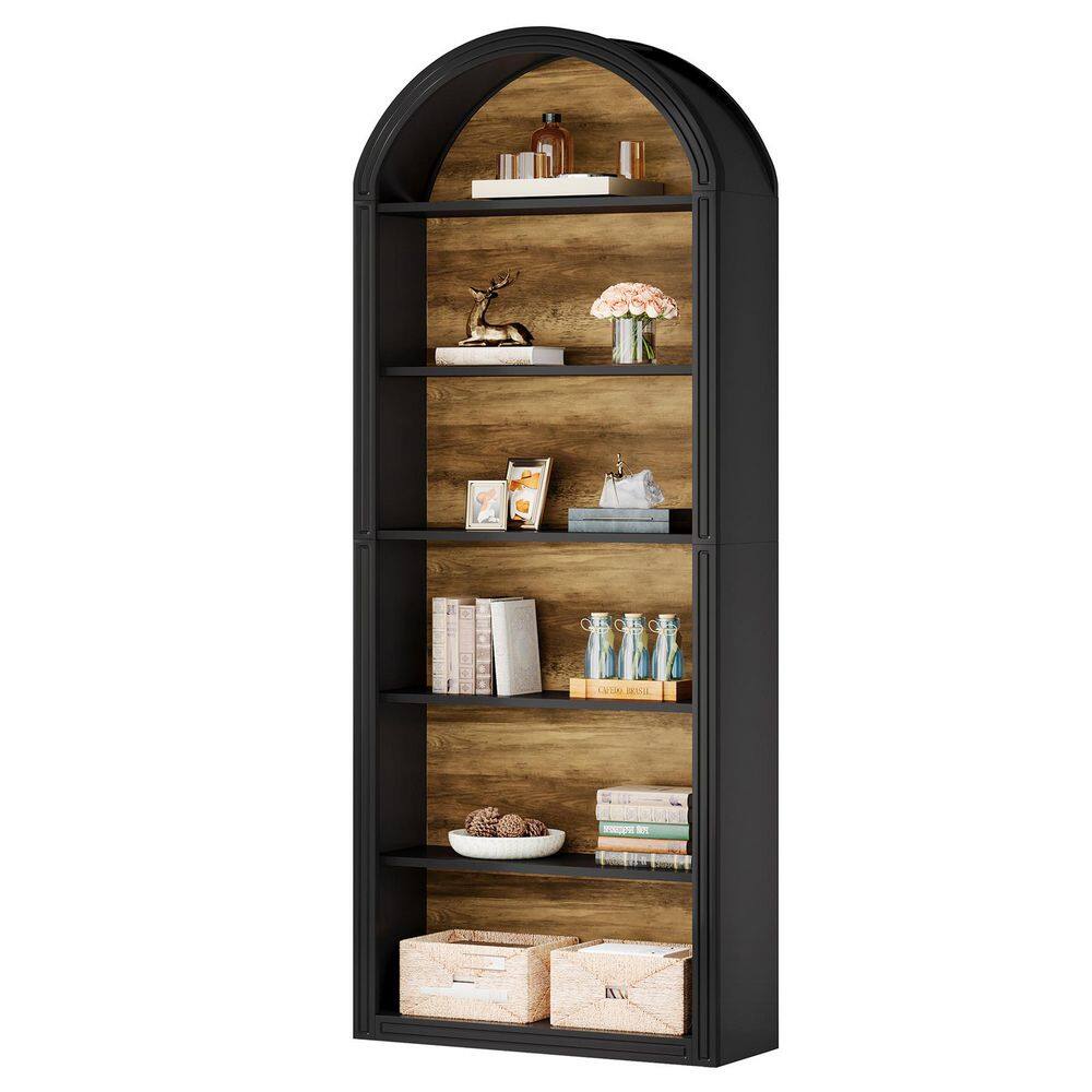 BYBLIGHT Eulas 75.98 in. Tall Brown and Black Wood 6-Shelf Etagere ...
