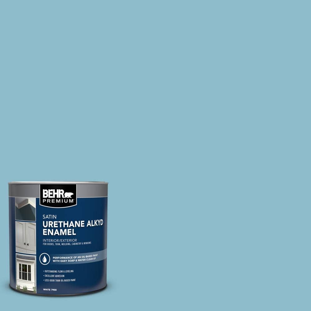 BEHR PREMIUM 1 qt. #S460-3 Blue Echo Satin Enamel Urethane Alkyd ...