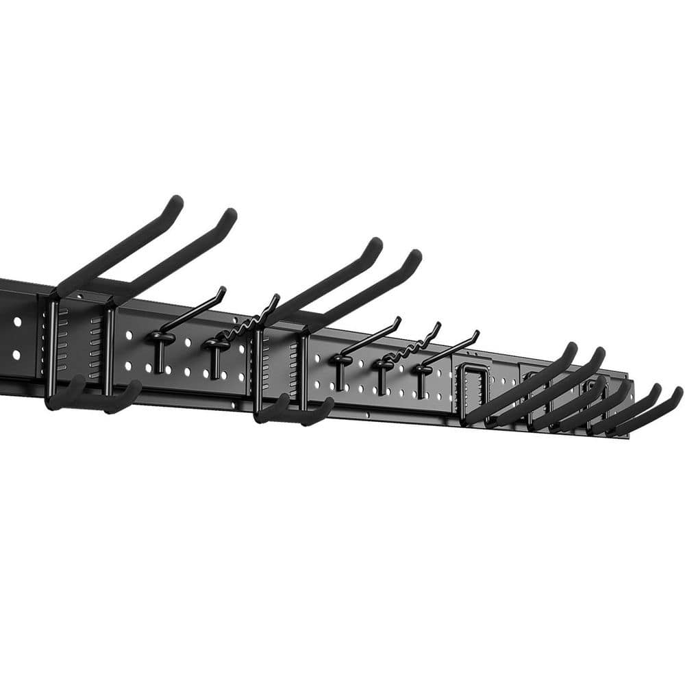 1 Pack 50.36 in. Black Steel Wall Rack w/10 Adjustable Hooks for Garage ...