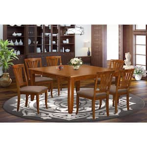 East West Furniture 7-Piece Square Saddle Brown Finish Solid Wood Top ...