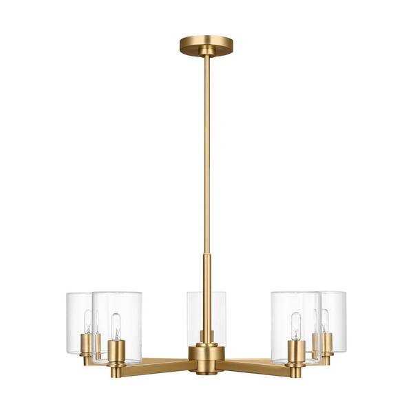 Generation Lighting Fullton 5-Light Satin Brass Chandelier with Clear Glass Shades 3164205C-848 ...