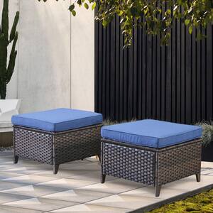 Opohoro Brown Wicker Outdoor Ottoman, All-Weather Patio Ottomans (Set ...