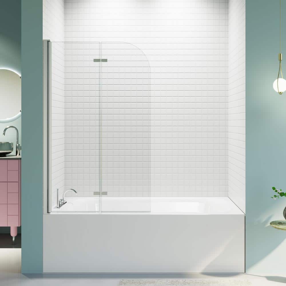 YSQCAR 34 in. W x 58 in. H Pivot Frameless Folding Shower Doors in ...
