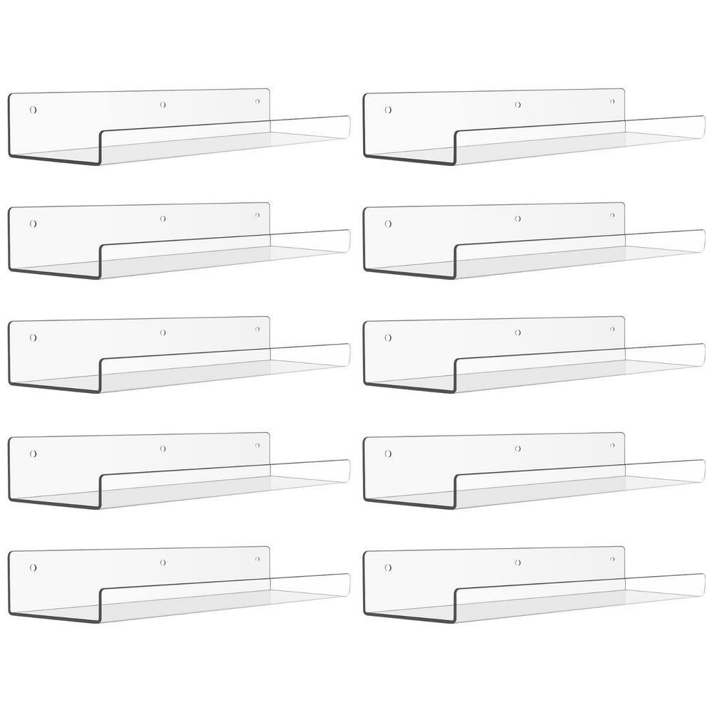 15 in. W x 4 in. D Clear Acrylic Decorative Wall Shelf (Set of 10 ...