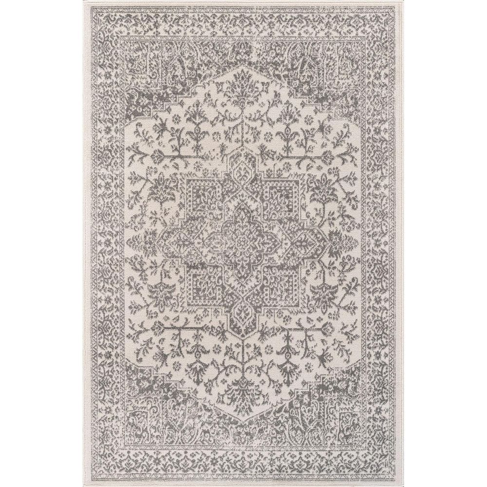 Beverly Rug Athena Gray 6 ft. x 9 ft. Rubber Back Washable Oriental ...