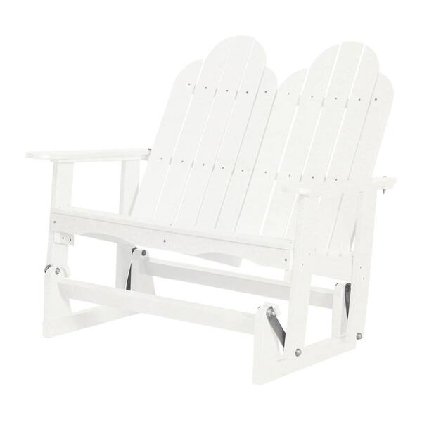 WILDRIDGE Classic 2-Person White Plastic Outdoor Adirondack Glider LCC ...
