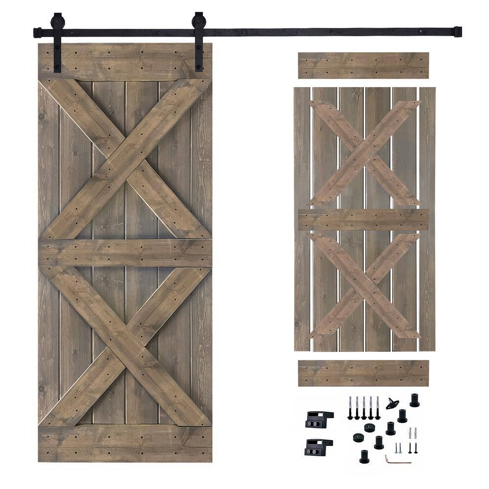 Akicon 30 in. x 84 in. Briar Smoke Painted Wood Sliding Door with ...