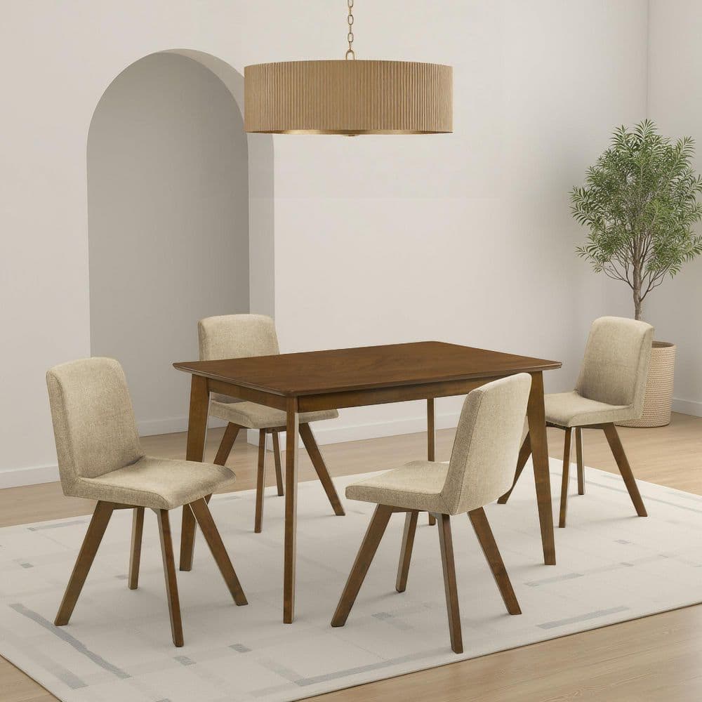 Armen Living Gina Sand Upholstered Dining Chair in Walnut Finish (Set ...