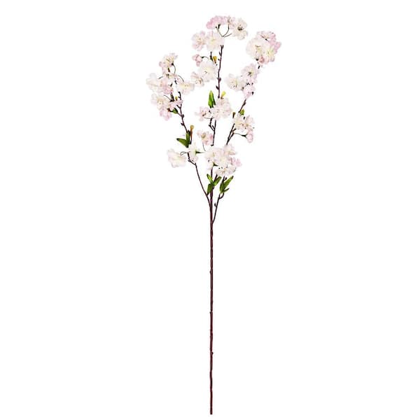 LIVING LUXURY 35 in. Cream Pink Artificial Cherry Blossom Flower Stem ...