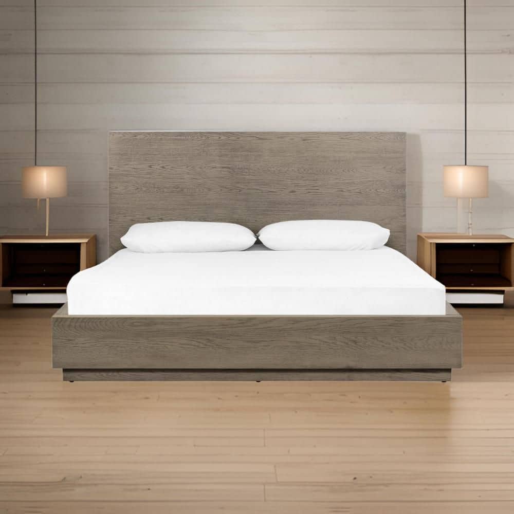 Benjara Cid Gray and Black Wood Frame Queen Panel Bed with Tall Panel ...