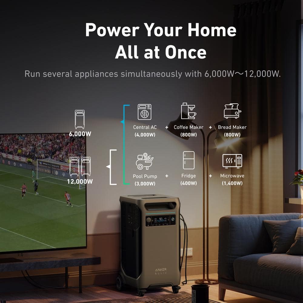 Anker SOLIX F3800 6000-Watt 7,680Wh Power Station w/ 1 Expansion ...
