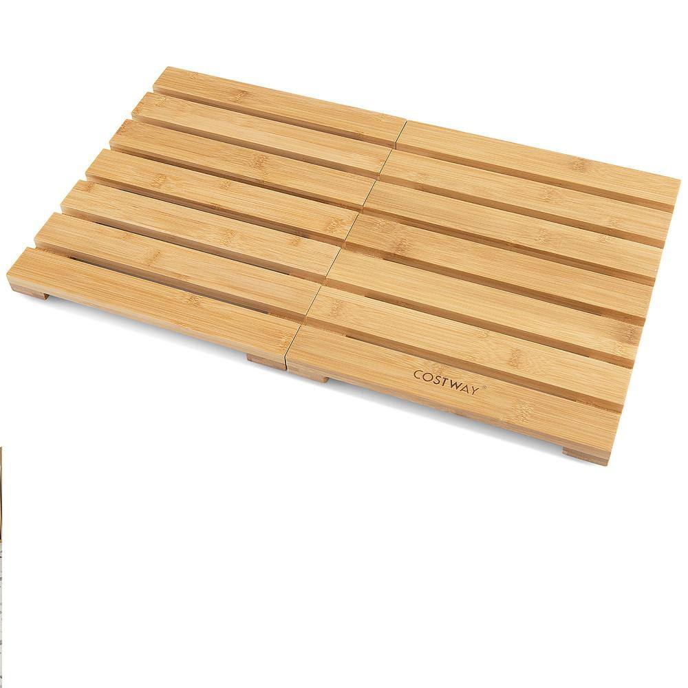 Costway 13 5 In X 23 5 In Natural Bamboo Bath Mat Foldable Shower Mat
