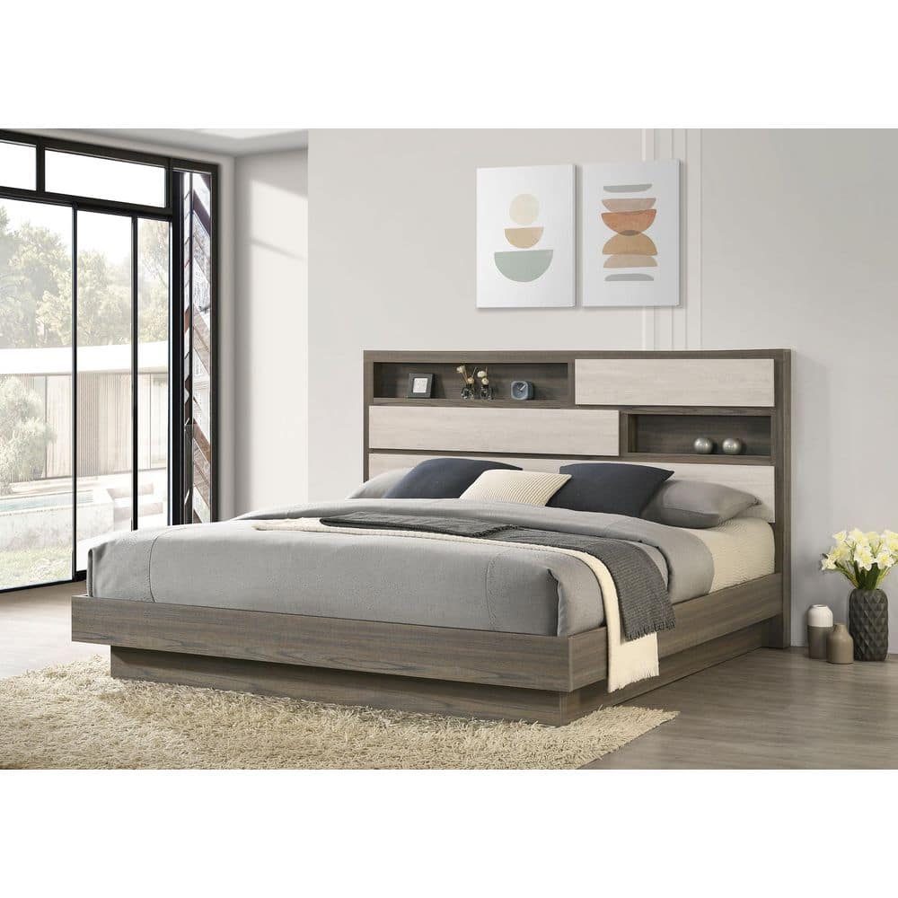 Coaster Fenwick Gray Oak Wood Frame Eastern King Platform Bed with ...