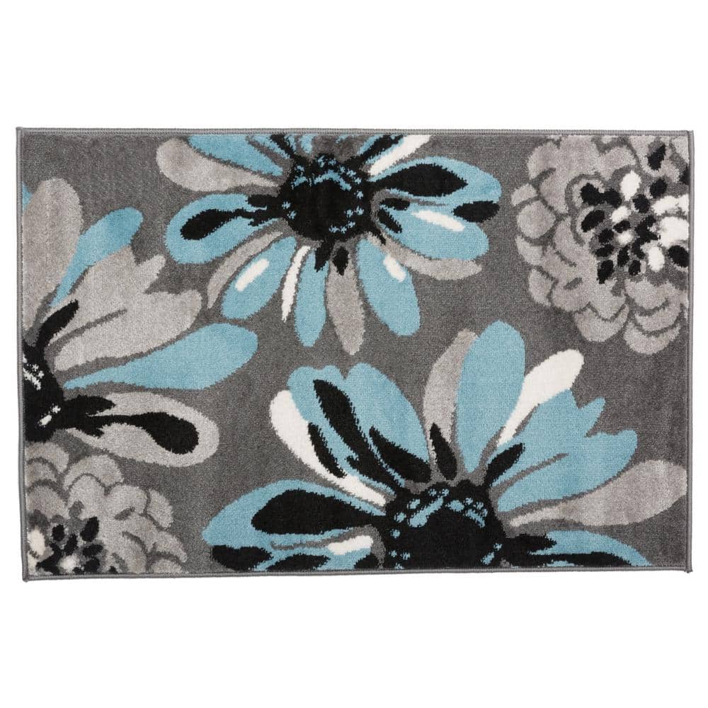 World Rug Gallery Modern Floral Flowers Blue 2 ft. x 3 ft. Indoor Area ...