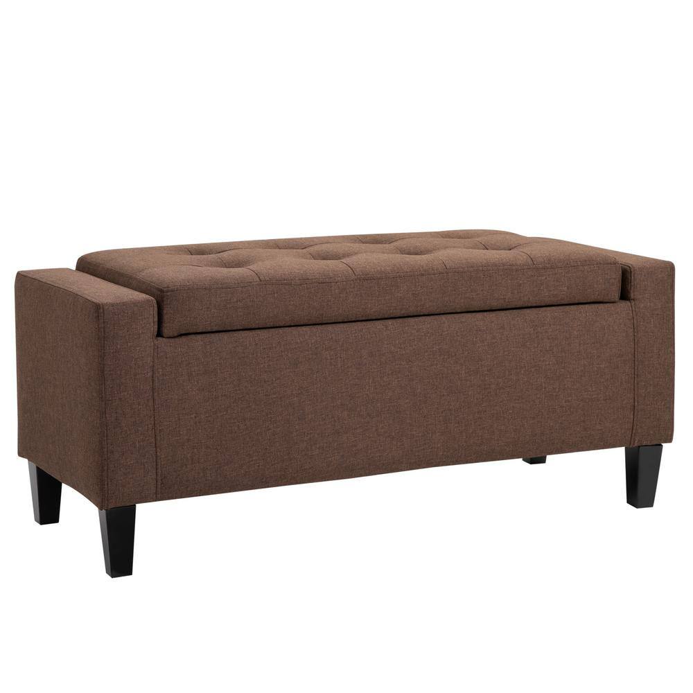 HOMCOM Brown Polyester Storage Tufted Ottoman Bench 15.75 in. x 36.25 ...